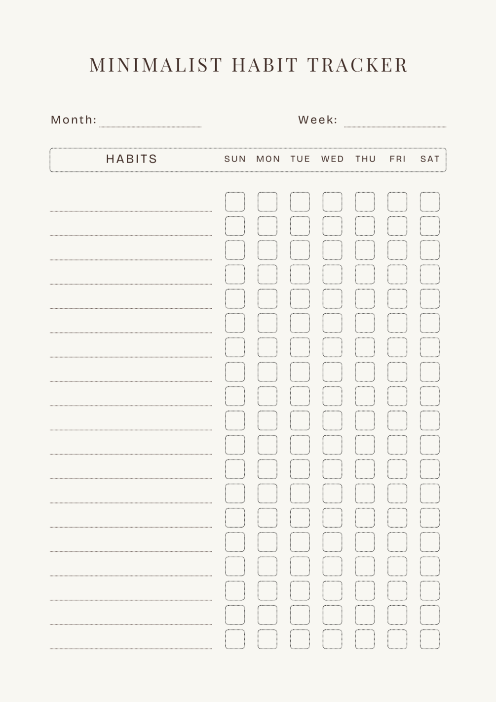 Minimalist Habit Tracker – A4 Printable PDF