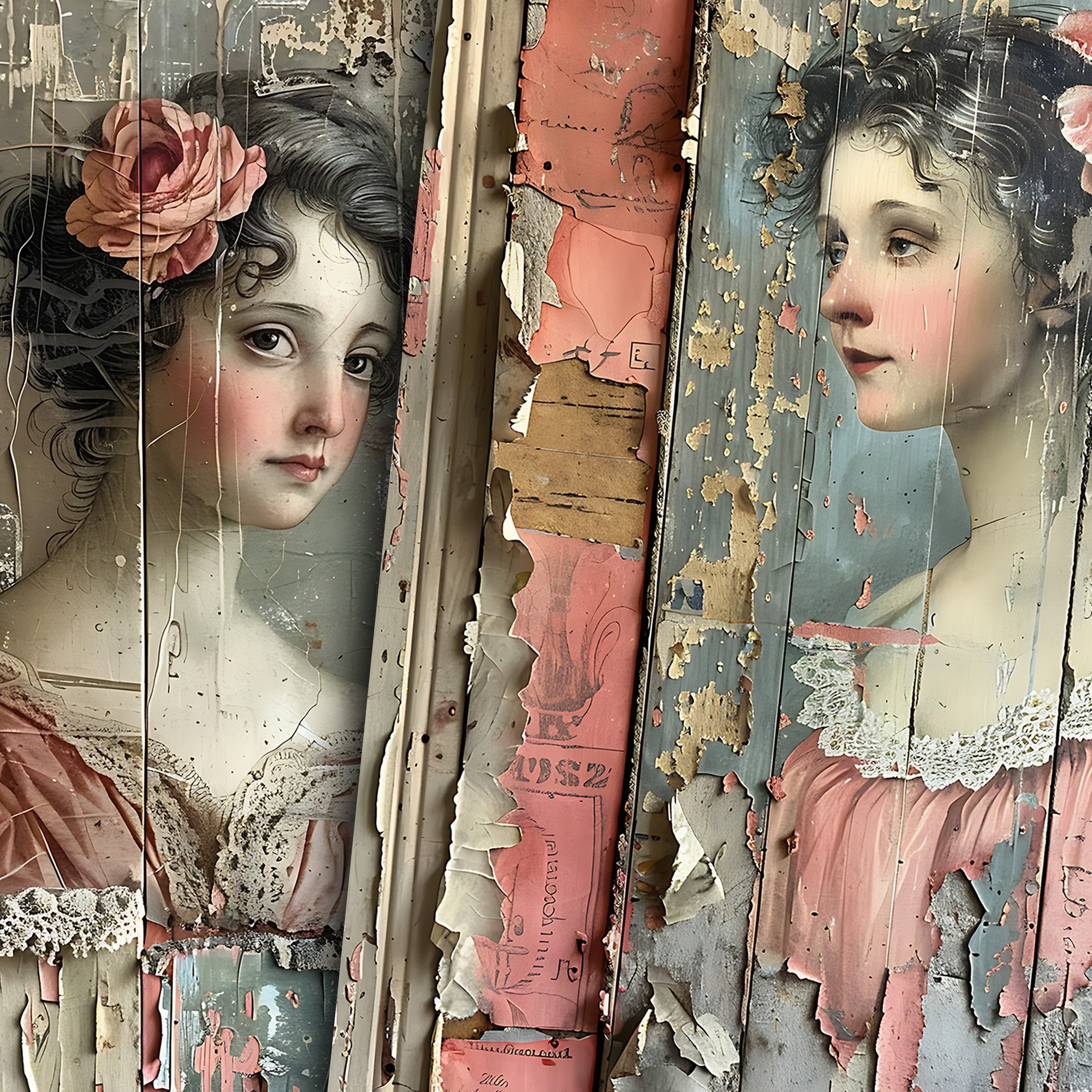 20 pc Peeling Paper and Paint Portrait Young Lady Printable Junk ...