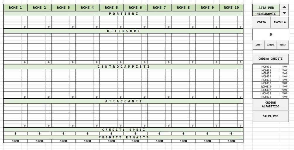 Gestione Asta Fantacalcio - 8 giocatori