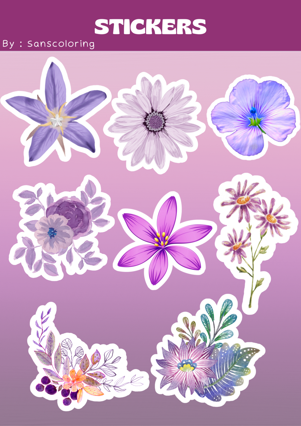 Purple Flowers Stickers Printable