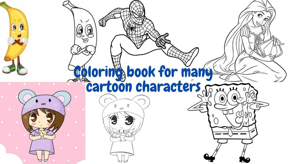 Coloring book for many cartoon characters