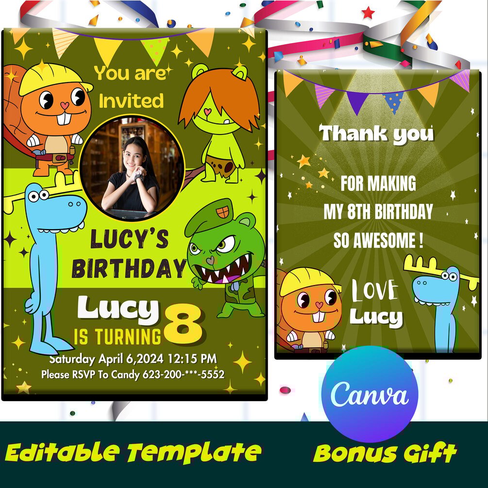 Editable Canva Birthday Invitation Happy Tree Friends,Toothy,Cuddles ...