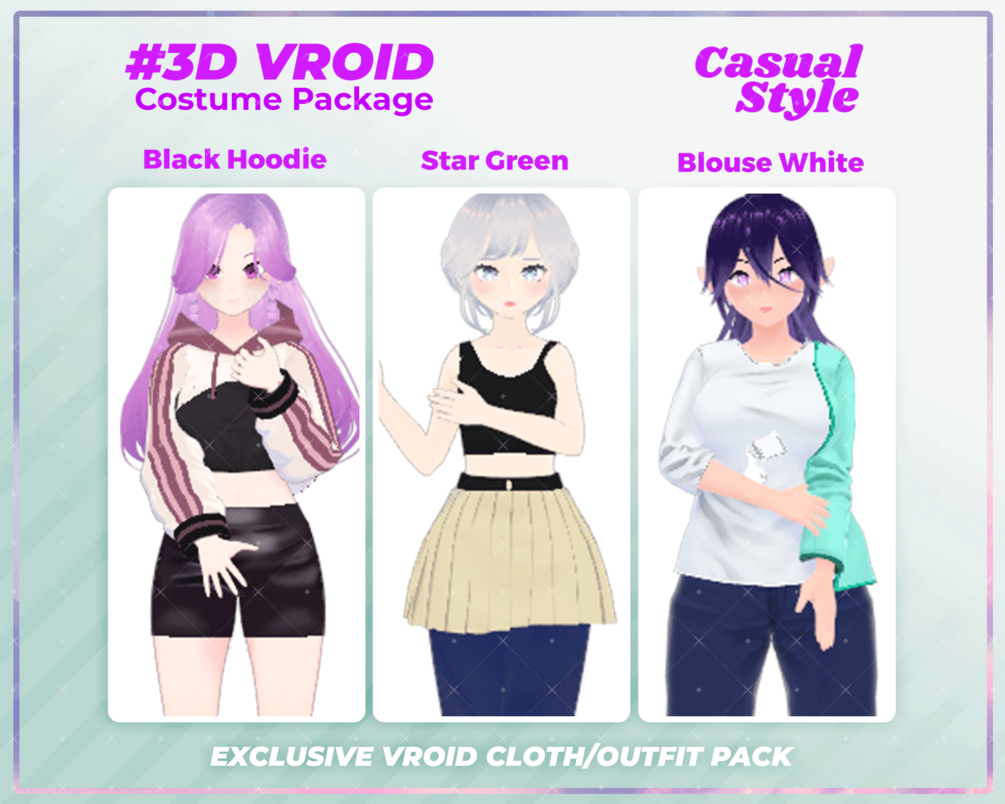 3-in-1 Vroid Casual Girl's Style Outfit Collection - VRoid Clothing ...