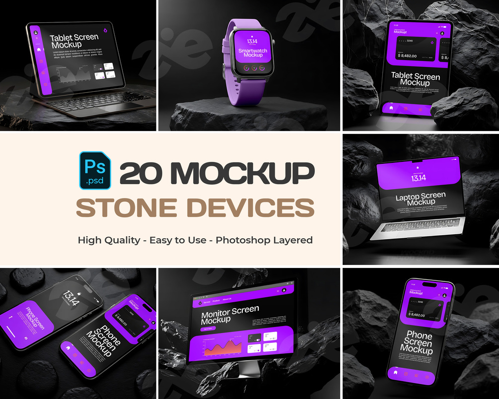 Stone Devices Mockup Bundle – 20 PSD Templates for Tech & UI ...