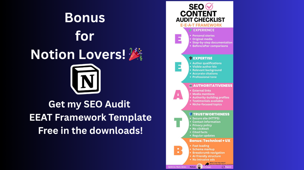 🚀SEO Content Audit Checklist Infographic (EEAT Framework) 🌟