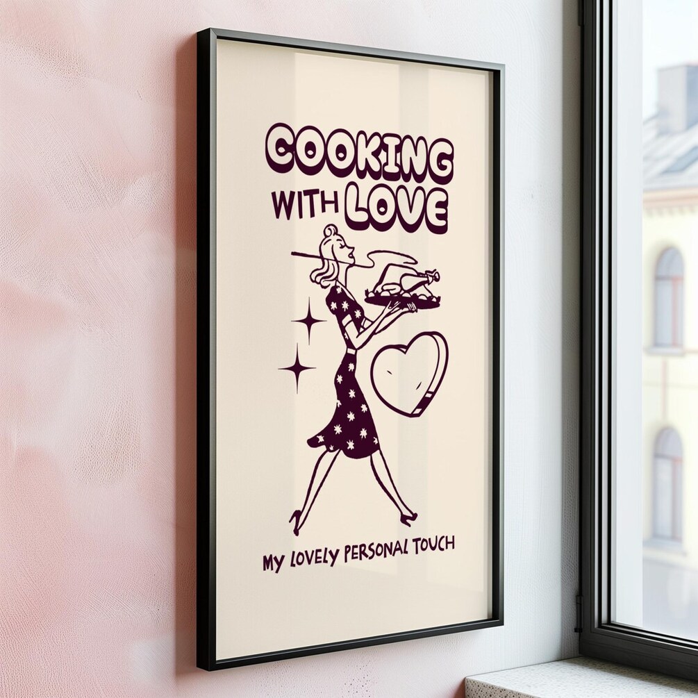 Vintage Cook Wall Art | Monochrome Kitchen Decor | Gift for Foodies ...