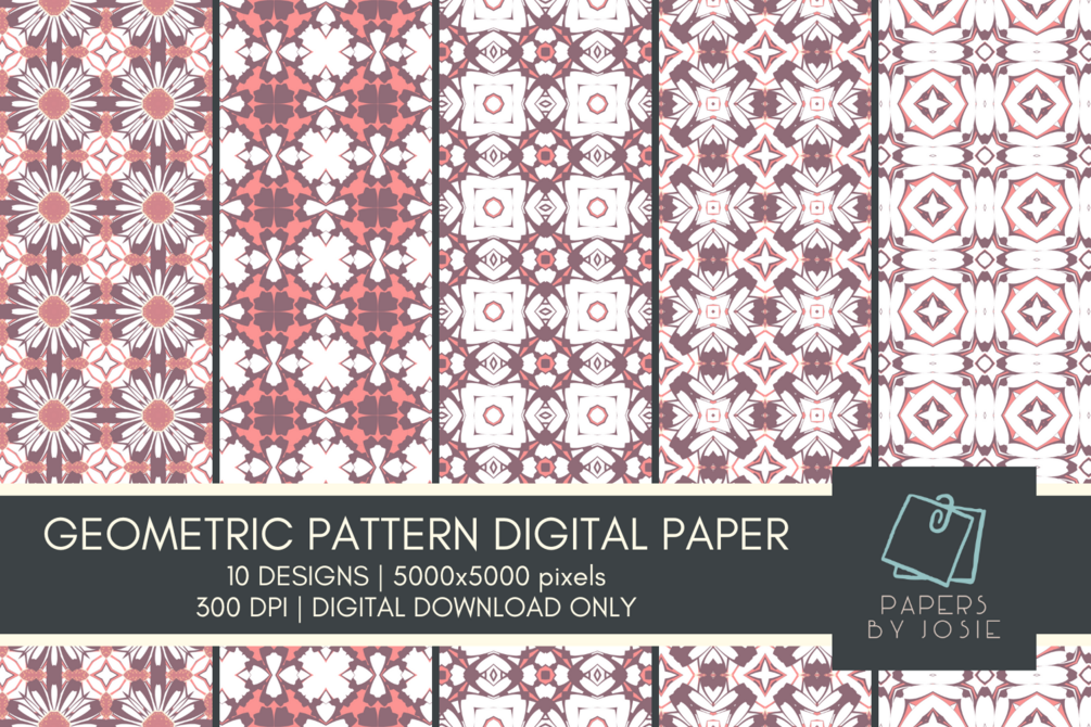 Pink and White Geometric Pattern Digital Paper
