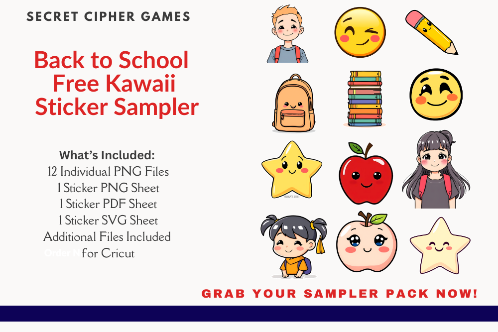 Back to School Free Kawaii Sticker Sampler – Printable + PNG + Cricut Files