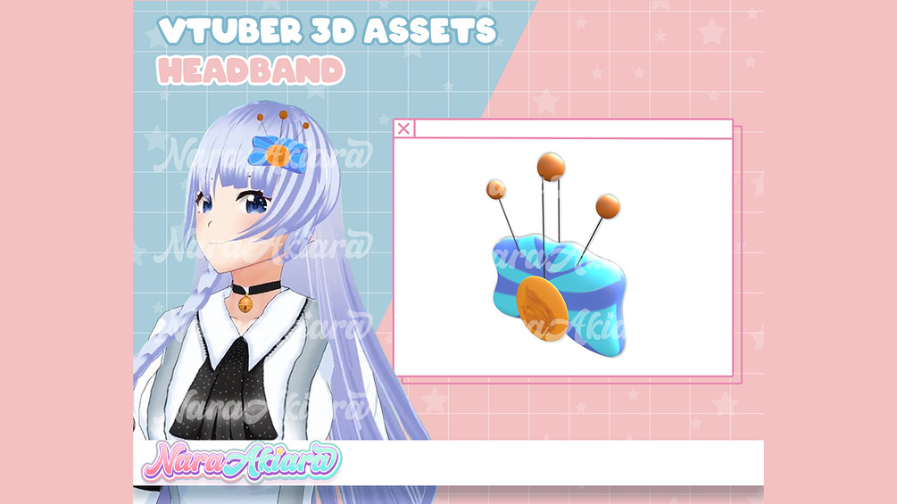 3D Vtuber Assets Blue Ribbon Headband Vroid Commission, 3D assets ready ...