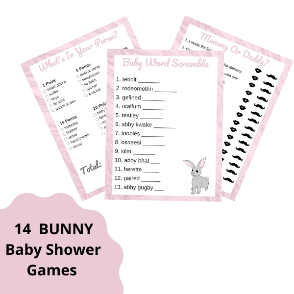 14 Bunny Printable Baby Shower Games for a Girl and Answer Keys