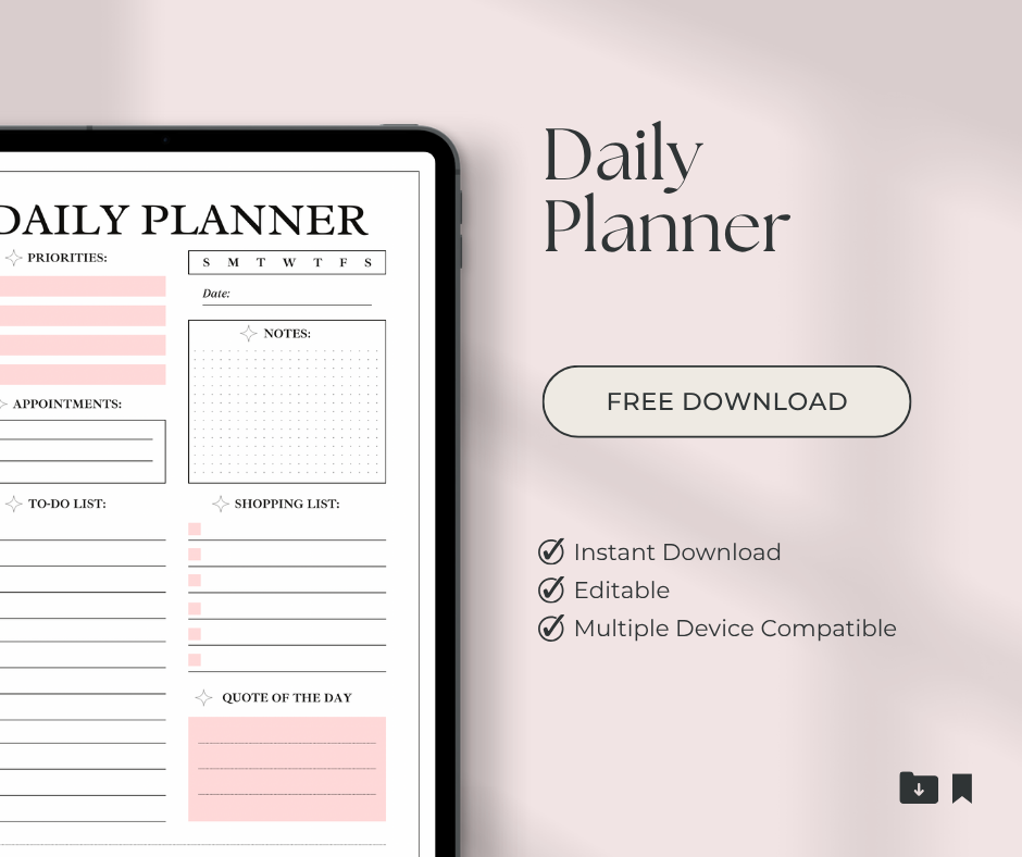 Black And Pink Daily Planner
