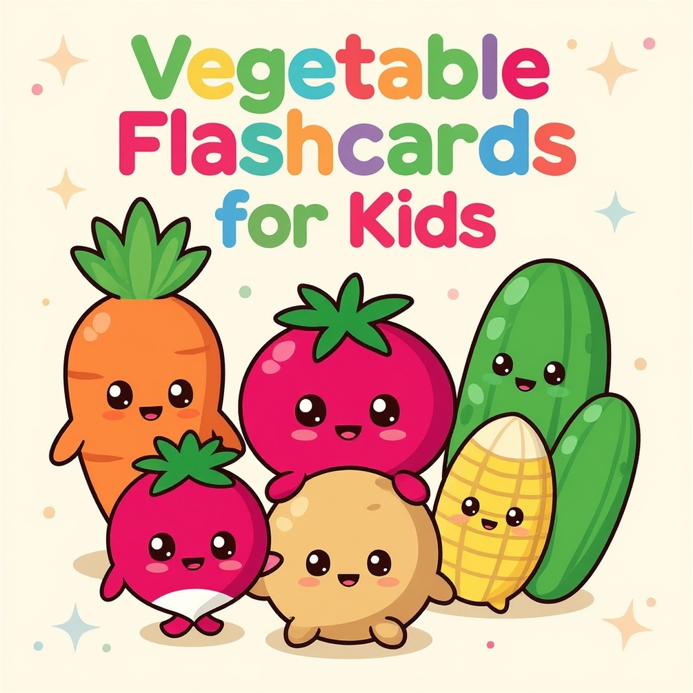 Kawaii Vegetable Flashcards for Kids – Fun & Cute Learning Cards