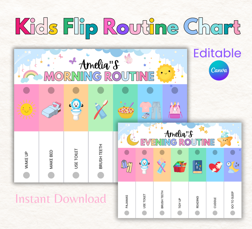 Daily routine chart, Kids daily routine chart, daily planner, Morning ...