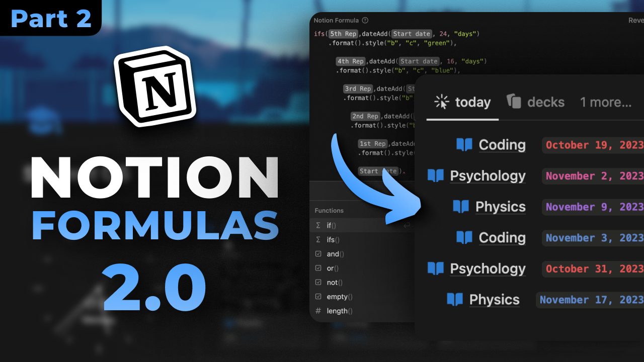 Part 2 of my Notion Formulas 2.0 guide is now live... - Chris