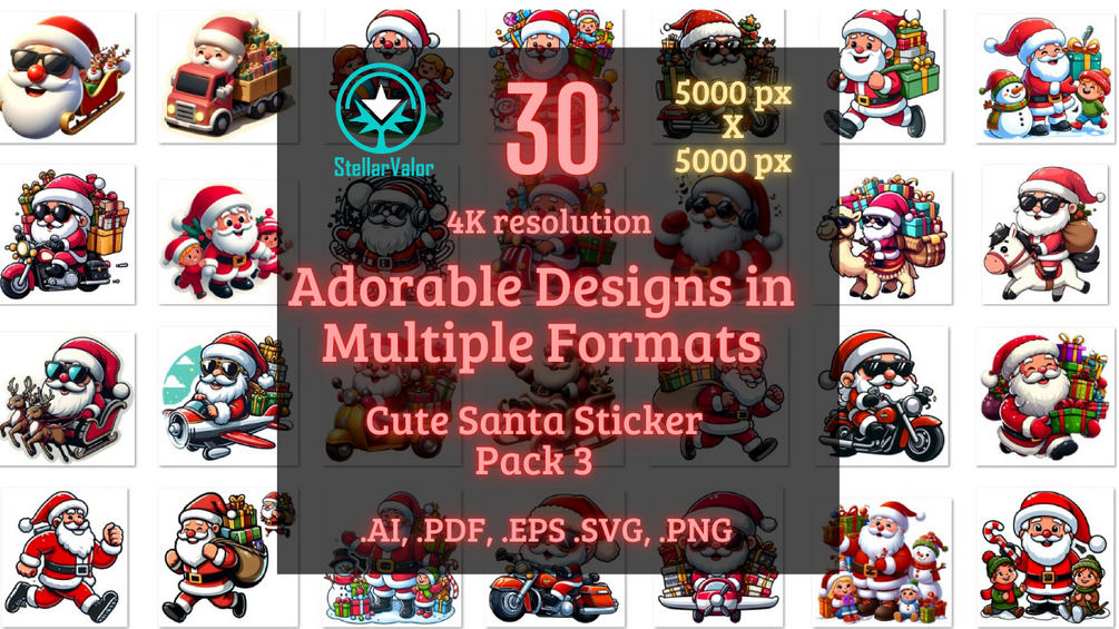 Cute Santa Sticker Pack 3_30 Santa Claus Designs in 4K