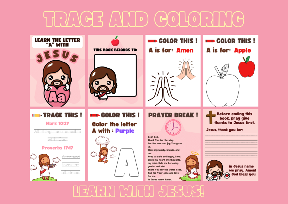 LEARN WITH GOD: Letter A – Fun Christian Coloring Book For Kids (20 ...