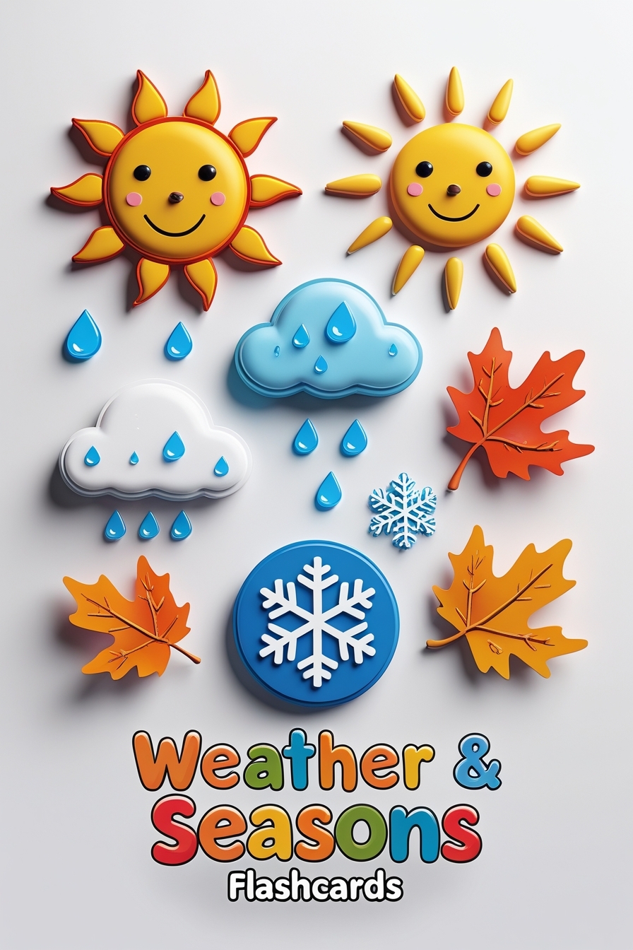 3D Educational Flashcards Weather Seasons