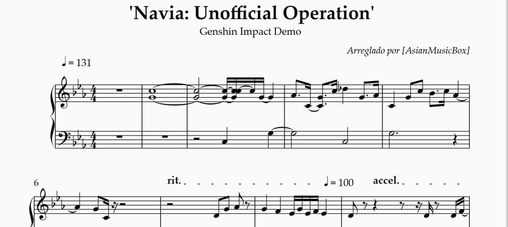 Genshin Impact Demo - "Navia: Unofficial Operation" | Piano Sheet Music ...