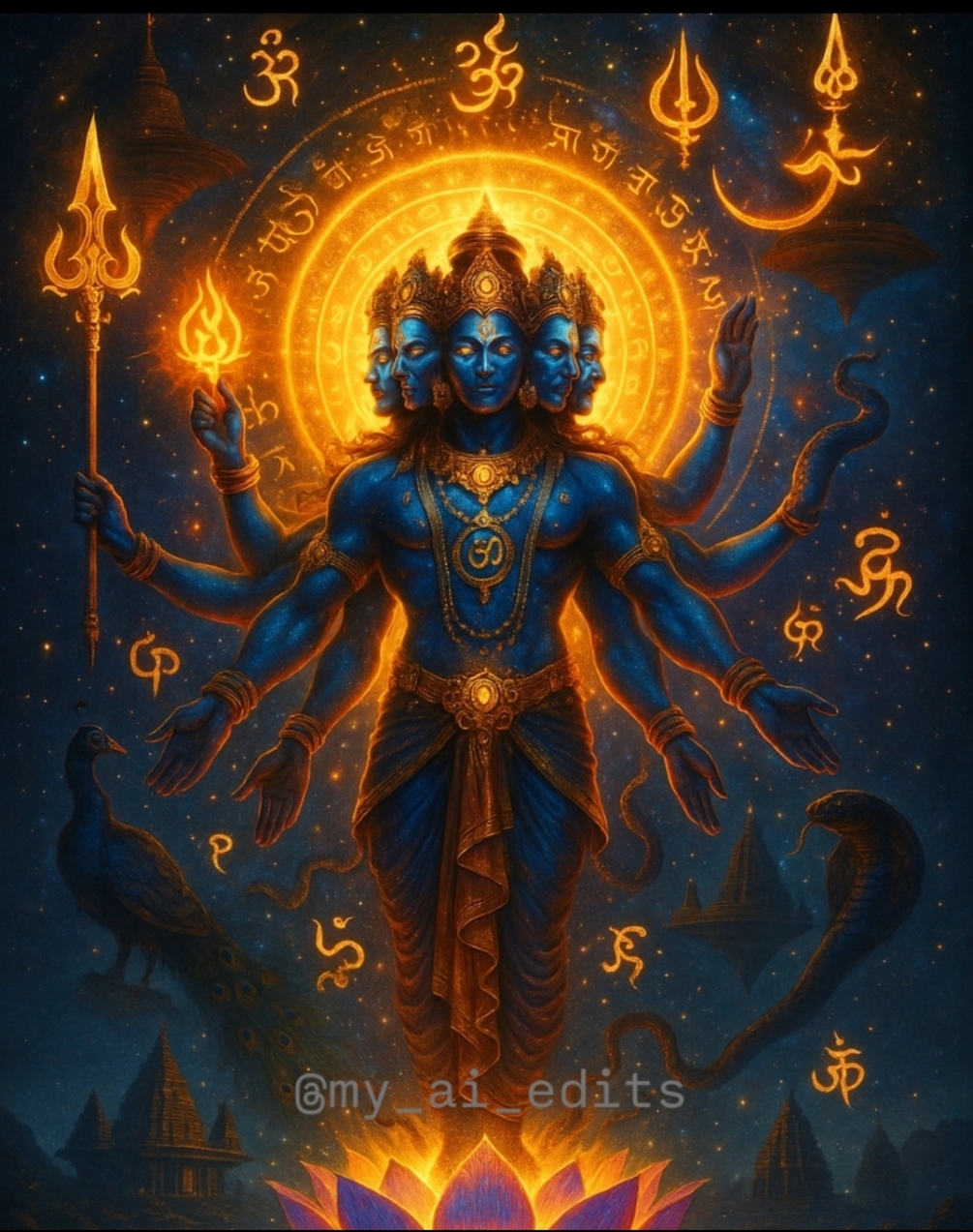 Divine AI Art – Four-Faced Cosmic Deity Wallpaper