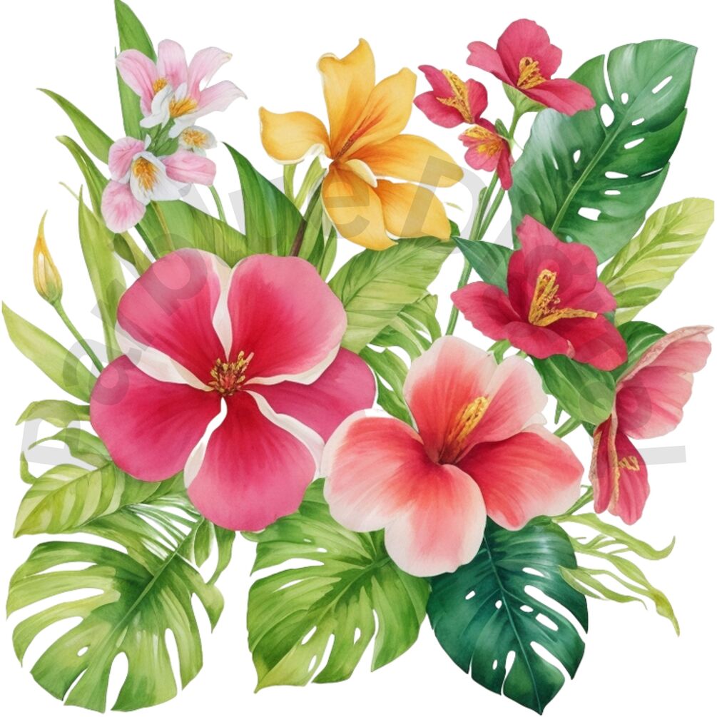 Tropical Flowers Clip Art With Transparent Background | Digital ...