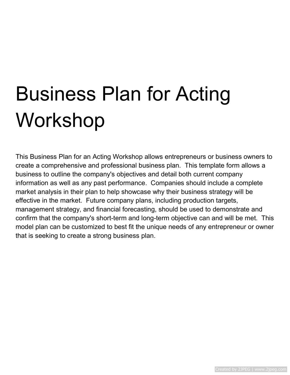 Business Plan for Acting Workshop