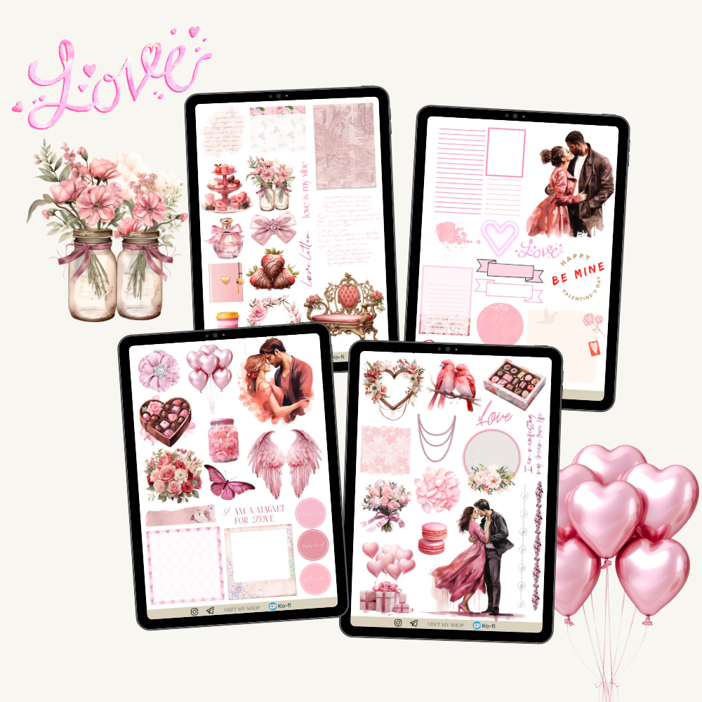 Pink Freebie stickers, GoodNotes & PNG