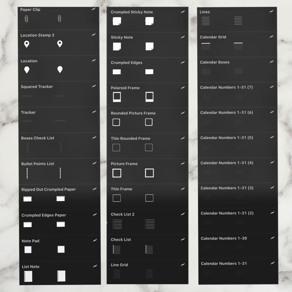 60 Procreate journaling stamps