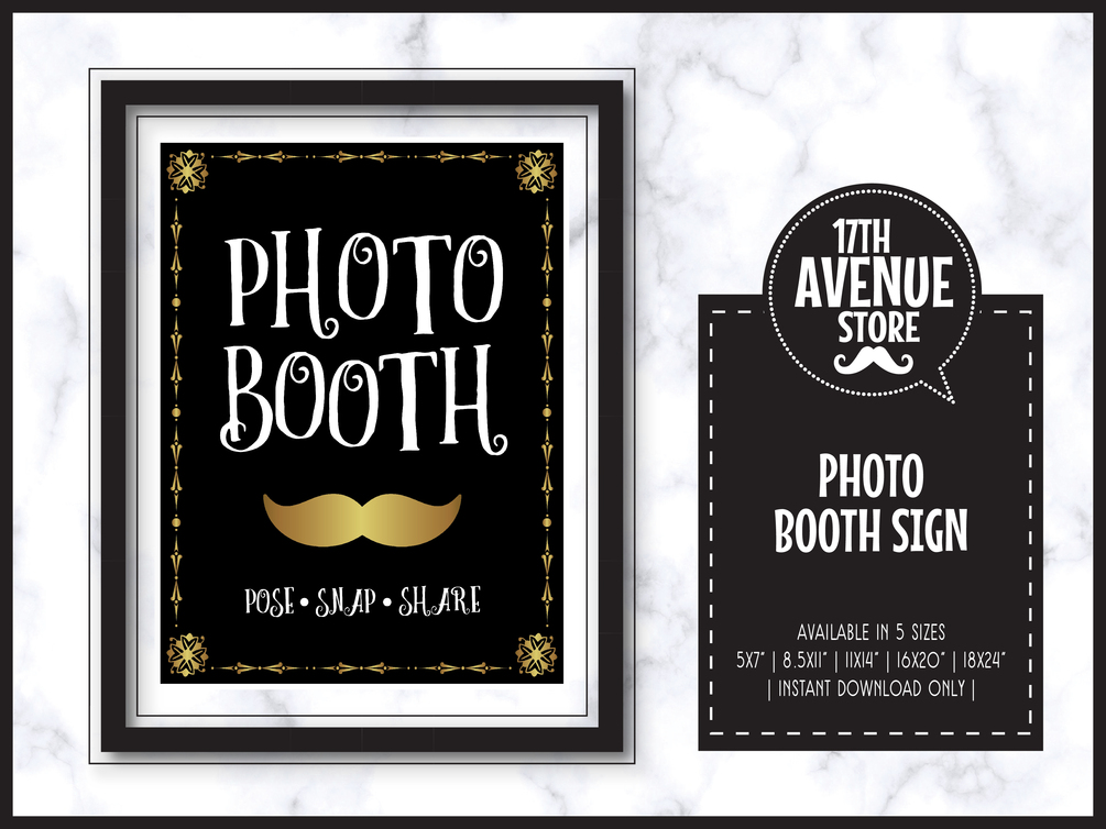 Photo Booth Sign - Pose Snap Share (Black & Gold)
