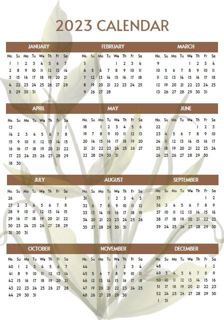 Digital Art. Brown Simple Minimalist 2023 Calendar Printable PDF file.