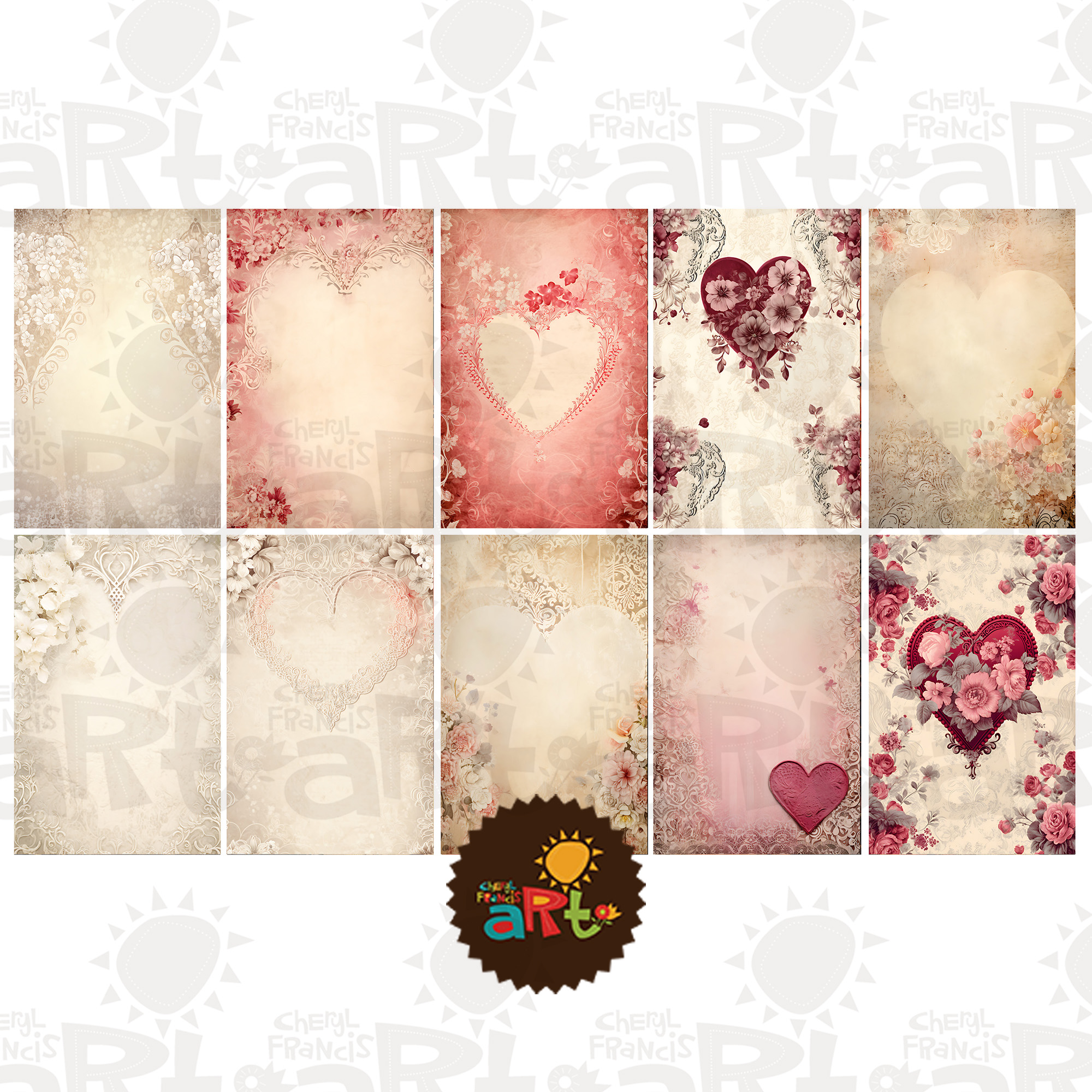 40 pc Variety of Valentine Printable Junk Journal Half Papers for Book ...