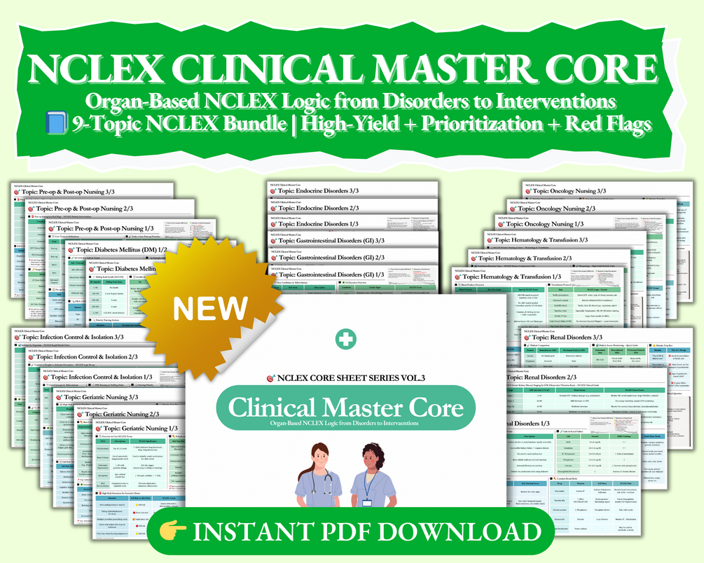 NCLEX Clinical Master Core Vol.3 | 9-Topic Nursing Cheat Sheet, Study ...