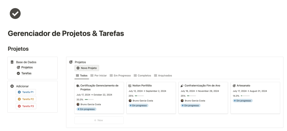 Template de Gerenciador de Projetos do Notion