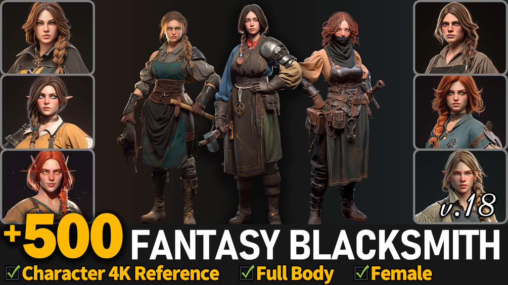 500 Fantasy Female Blacksmith (Full Body) - Character Reference Image ...