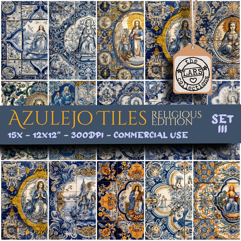 15 digital AZULEJO CERAMIC TILE papers RELIGIOUS Set3