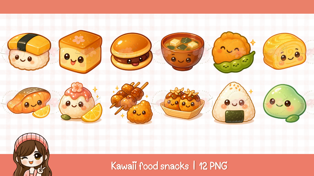 Kawaii Japanese Food Clipart | 12 Cute Sushi & Bento PNG for Stickers ...