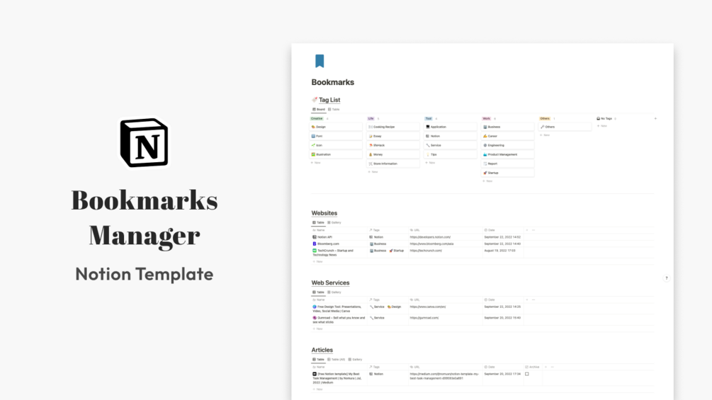 [free Notion template] Bookmarks Manager
