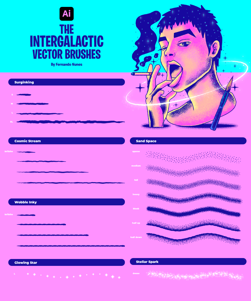 The Intergalactic Brush Pack For Adobe Illustrator - Free Sample