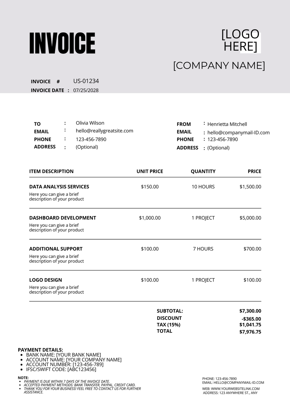 Minimalist Professional Invoice Template