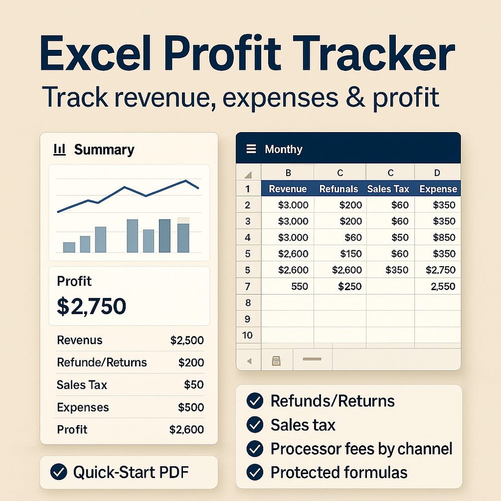 Excel/Google Sheets Profit Tracker – Simple Finance Spreadsheet for ...