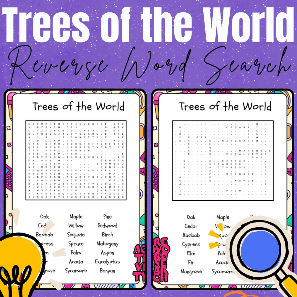 Trees of the World Reverse Word Search Fun Activity Sheet - No Prep