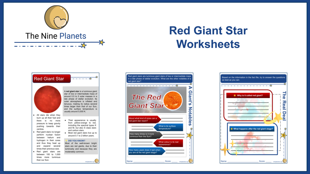 Red Giant Star Worksheets for Kids