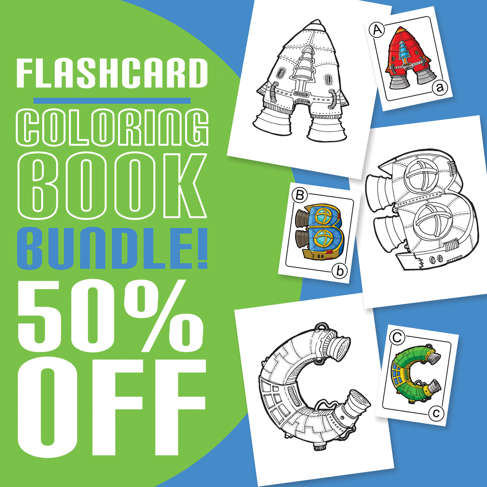 ABC Spaceship Bundle Flashcard and Coloring book Combo