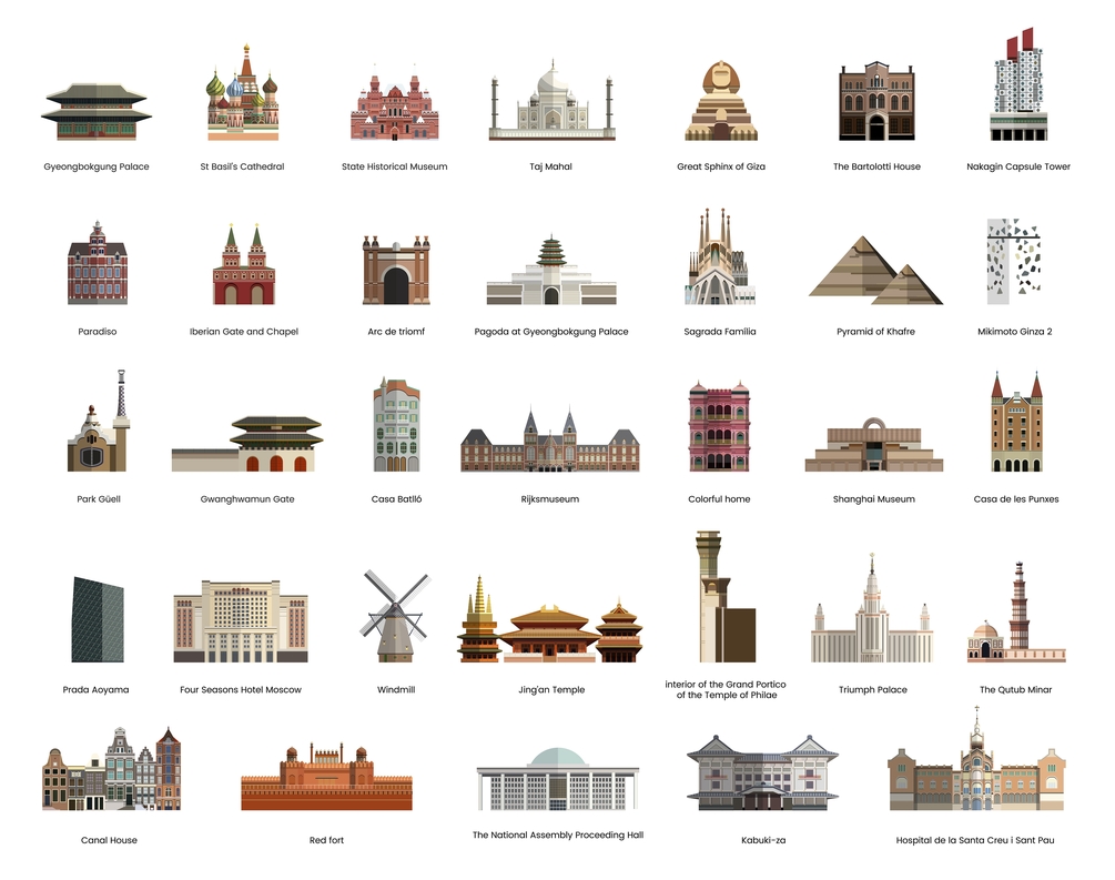 Illustration collection of tourist famous landmarks