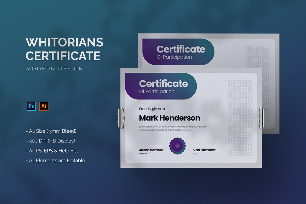 Whitorians - Certificate Template