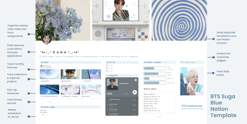 💙 BTS Suga/Yoongi Notion Template