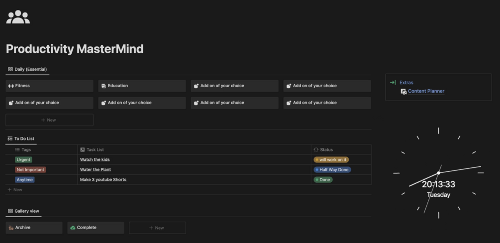 Productivity Mastermind Template