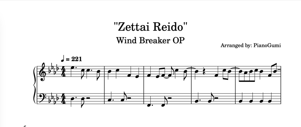 Wind Breaker OP - "Zettai Reido" - EASY Piano Sheet Music