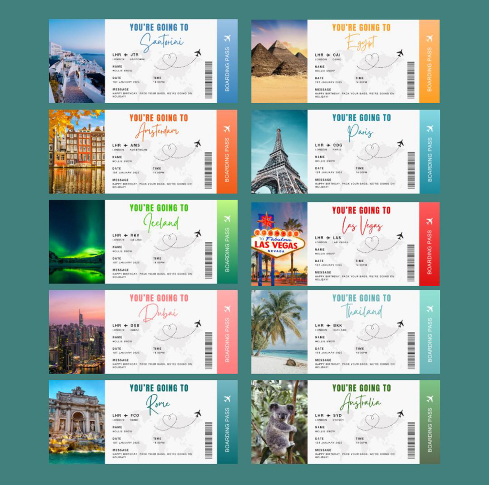 20 Surprise destination plane ticket templates - Customisable