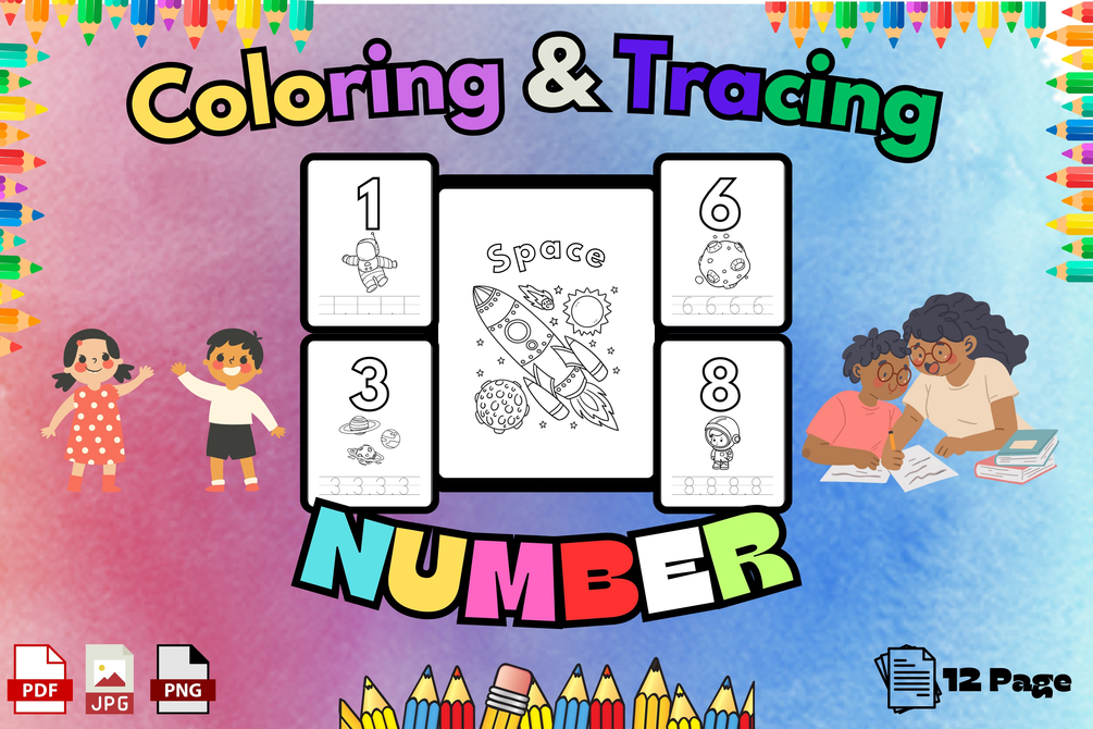 Coloring Book for Kids : Space Coloring & Tracing Number 1-10
