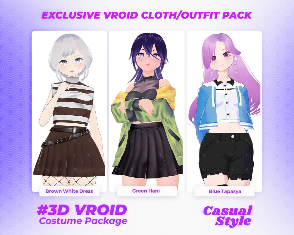 Timeless Casual Female Outfits for Virtual Worlds - VRoid Clothing Pack ...